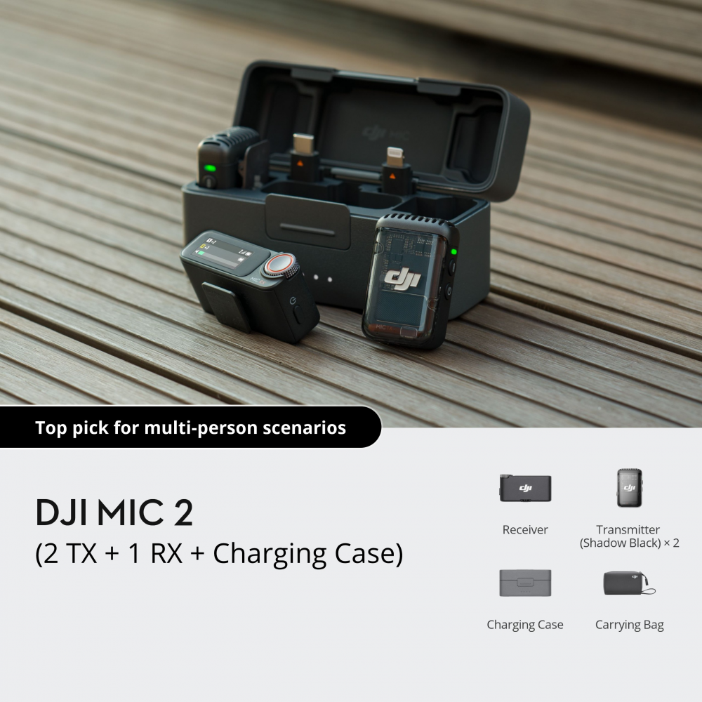 Dealmonday | DJI MIC 2 (2TX+1RX+Charging Case) (CE) Wireless Lavalier Microphone